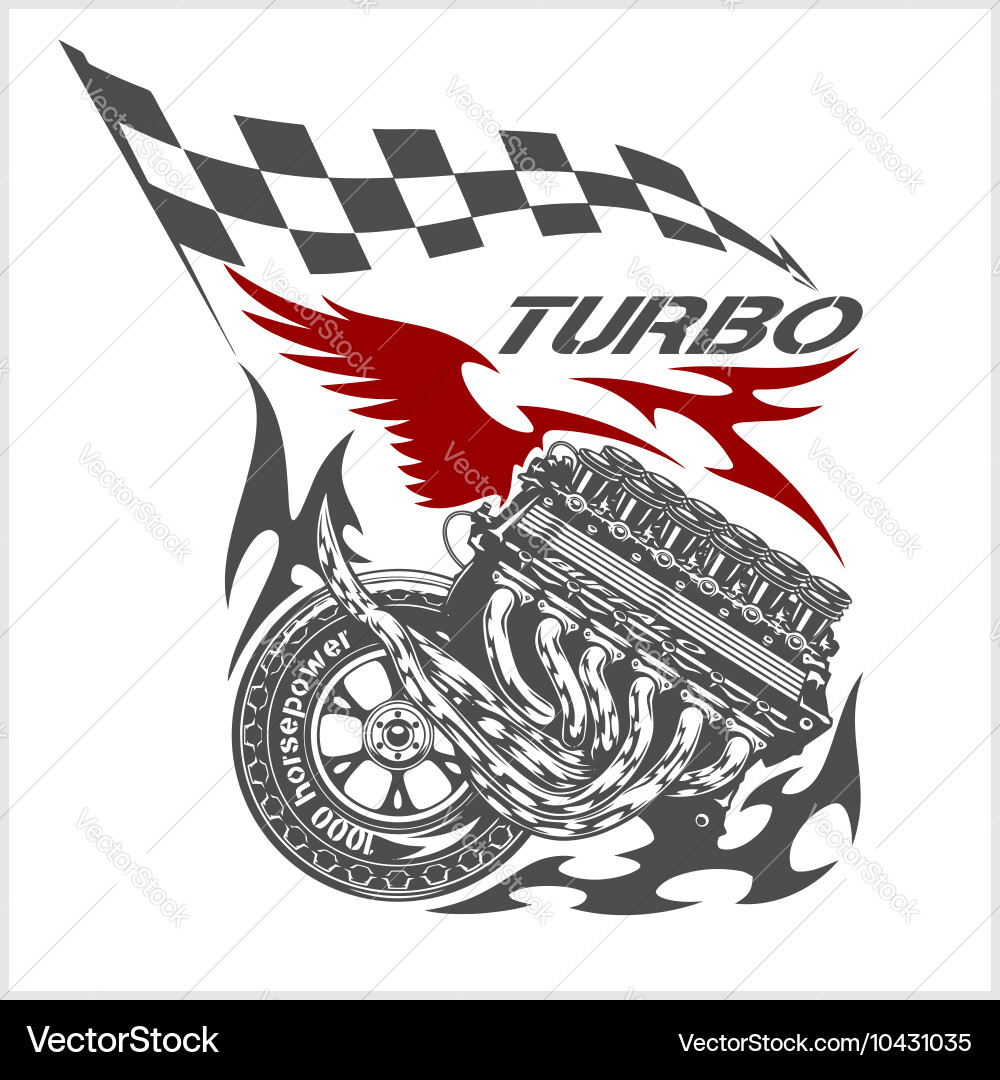 Vintage engine checkered flags racing Royalty Free Vector