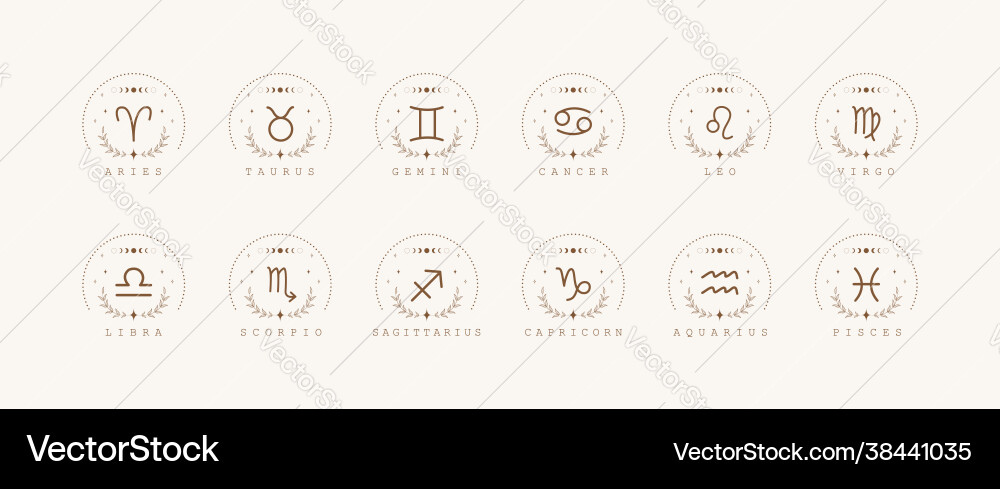 Zodiac signs in boho style set astrological Vector Image