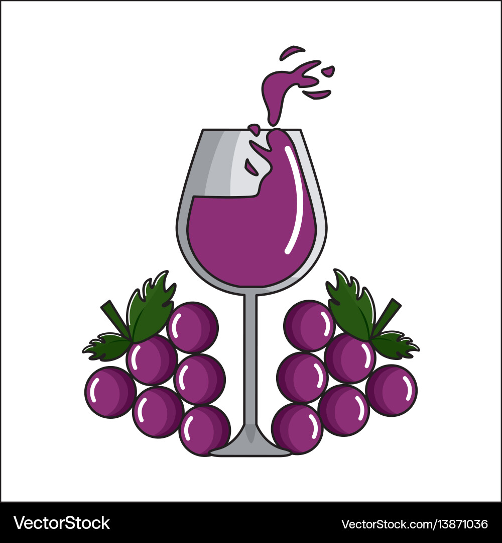 Glass splashing wine with grapes icon Royalty Free Vector