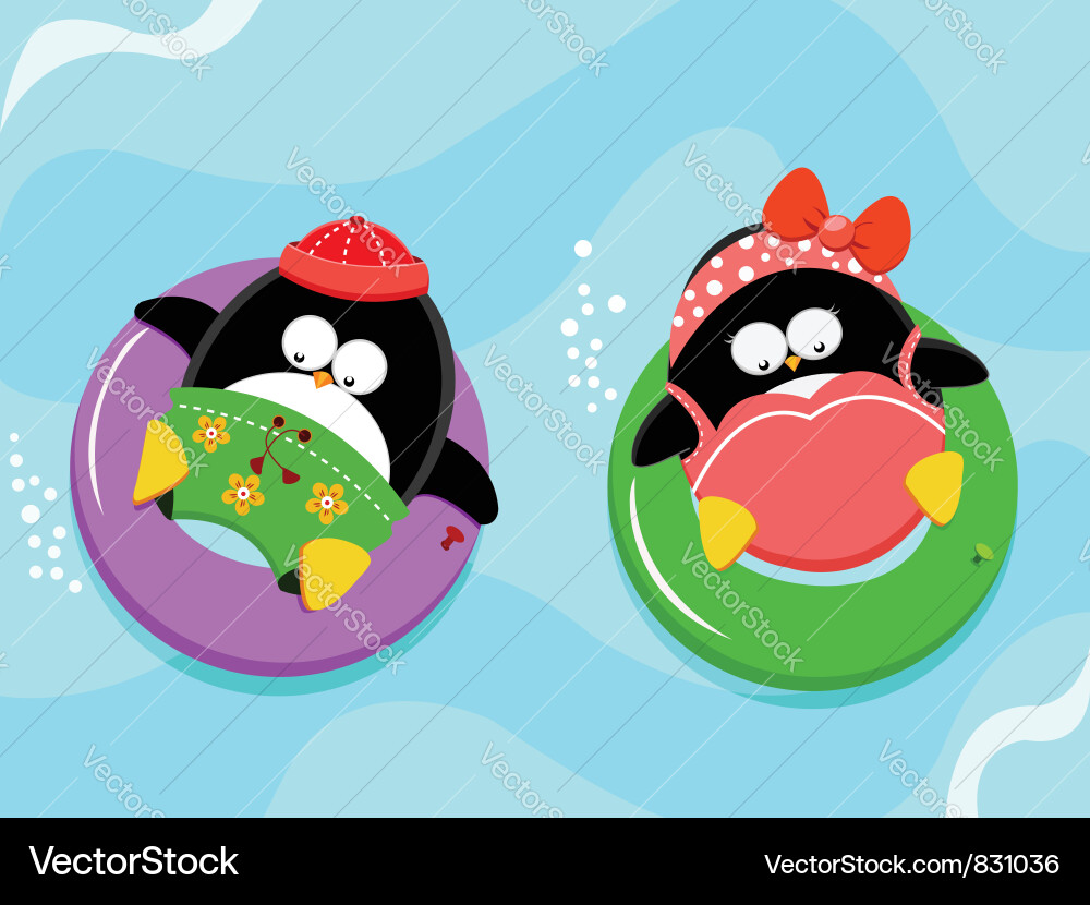 Penguins on Inflatable Tubes Royalty Free Vector Image