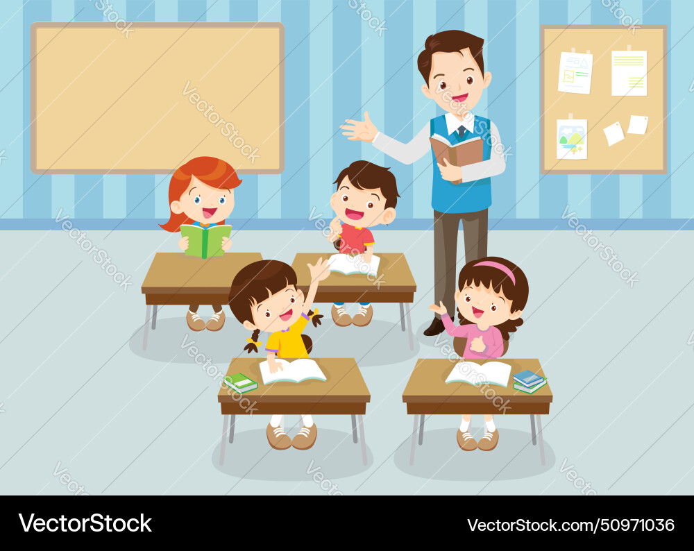 Students and teacher in classroom Royalty Free Vector Image