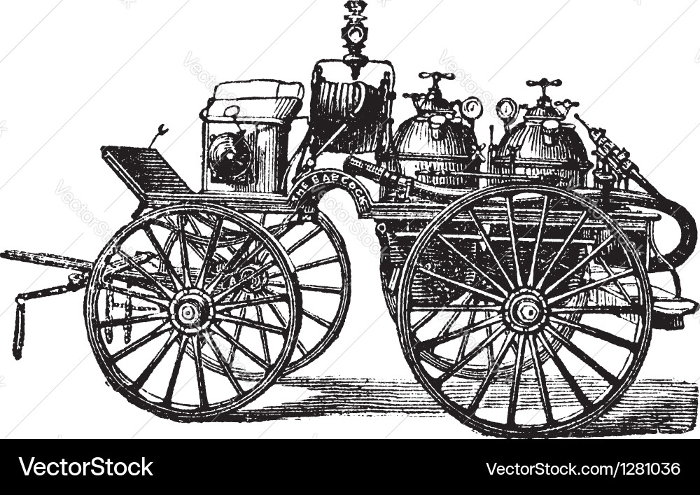 Vintage Fire Engine Wagon Engraving Royalty Free Vector