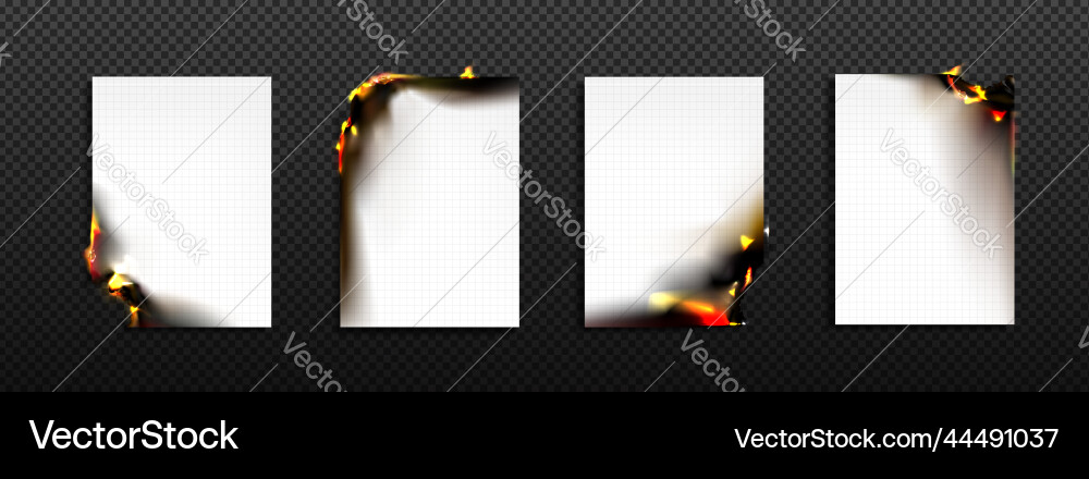 Burn paper with fire burning notebook pages set Vector Image