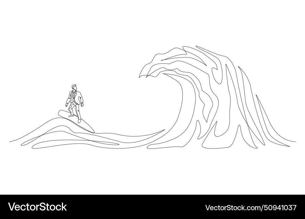 Businessman surfing big oceanic wave Royalty Free Vector