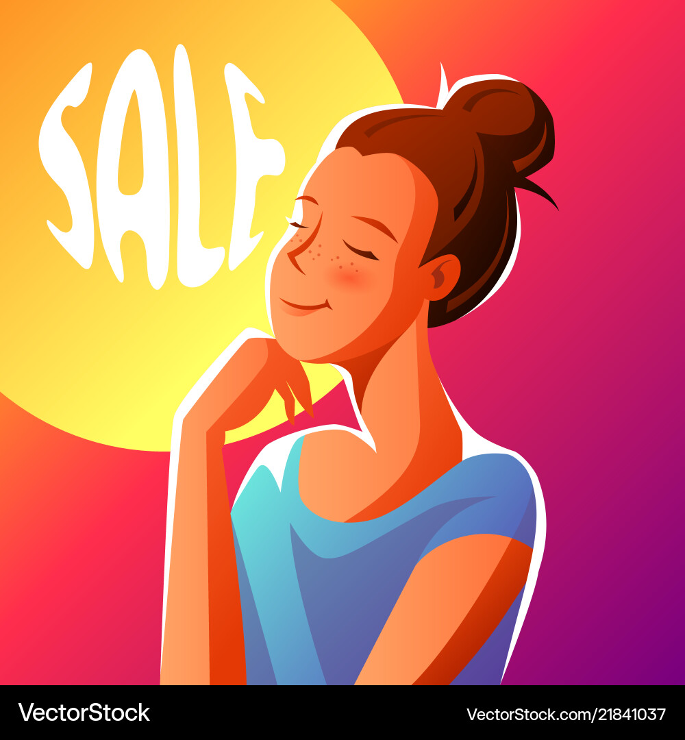 Cute girl dreaming about sales Royalty Free Vector Image