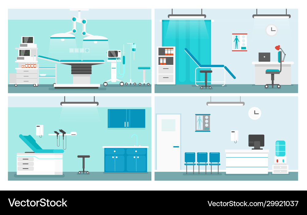 Hospital rooms flat set Royalty Free Vector Image