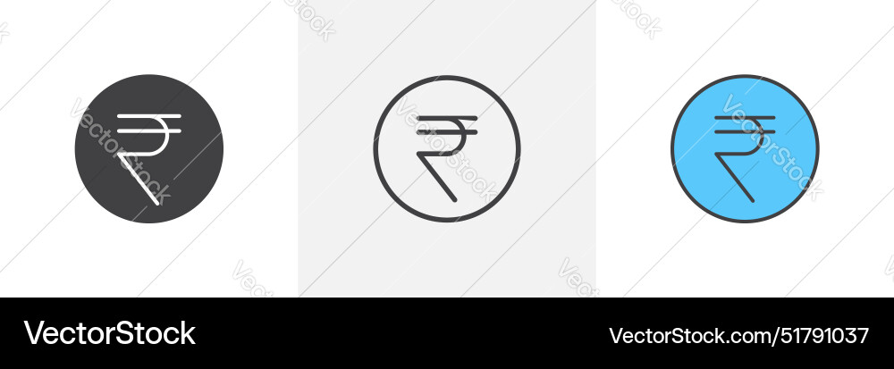 Indian rupee line icon set Royalty Free Vector Image