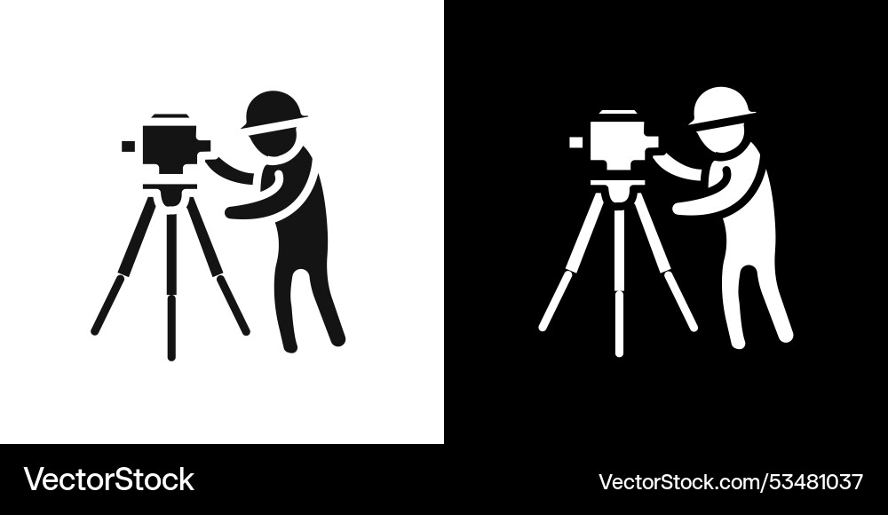 Land surveyor icon flat set outline Royalty Free Vector