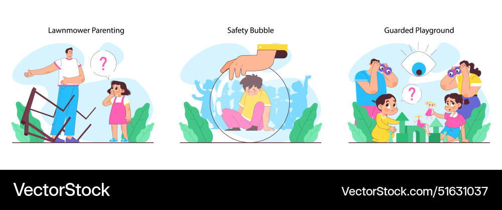 Overprotective parenting set children and parents Vector Image