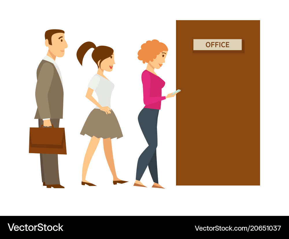 People line queue entering office cartoon Vector Image