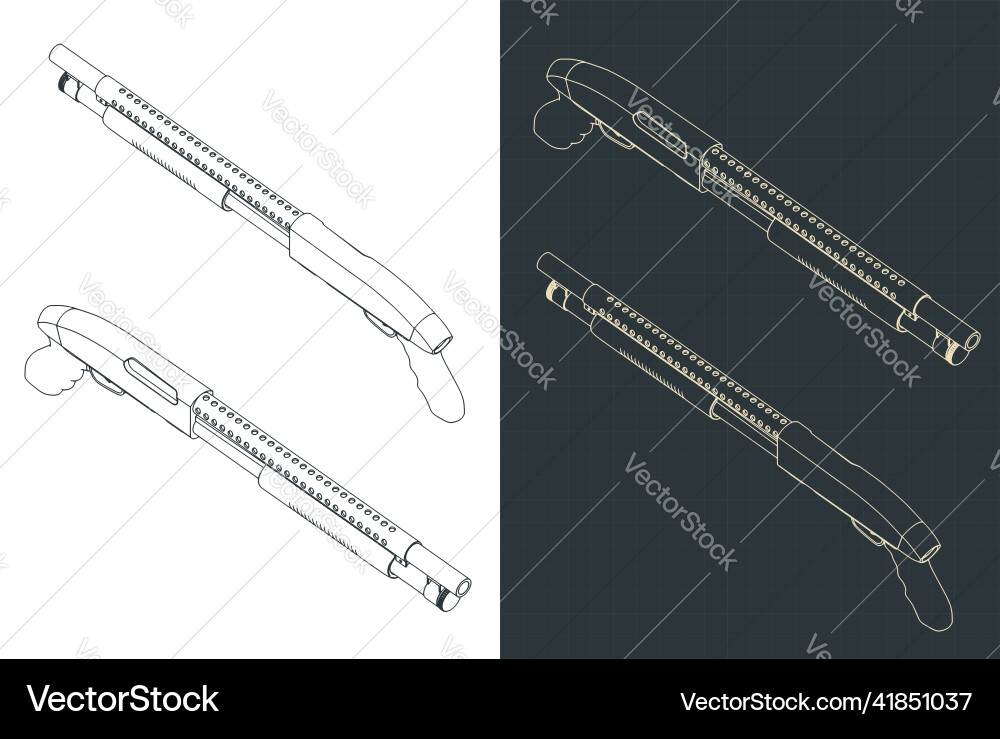 Shotgun isometric blueprints Royalty Free Vector Image