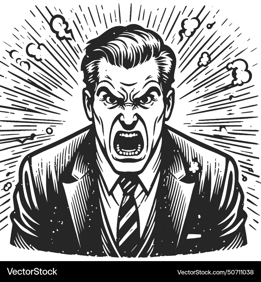 Angry man shouting engraving sketch Royalty Free Vector