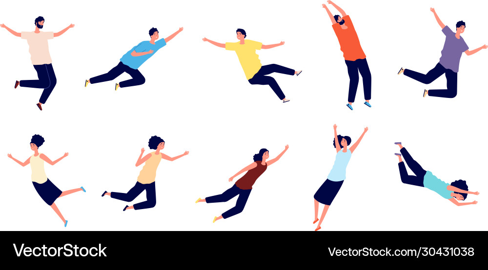 Flying people falling woman man dreams Royalty Free Vector