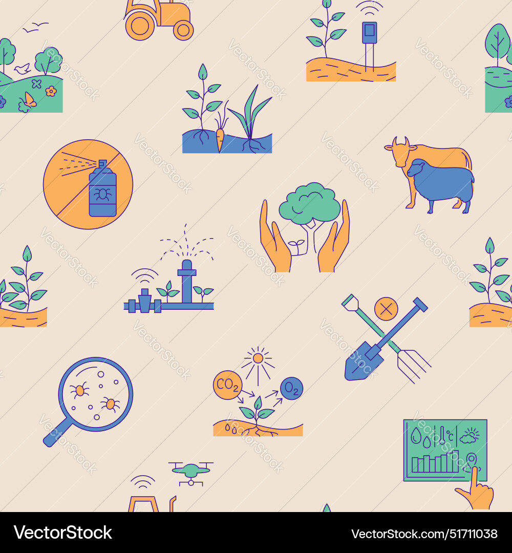 Regenerative agriculture line seamless pattern Vector Image