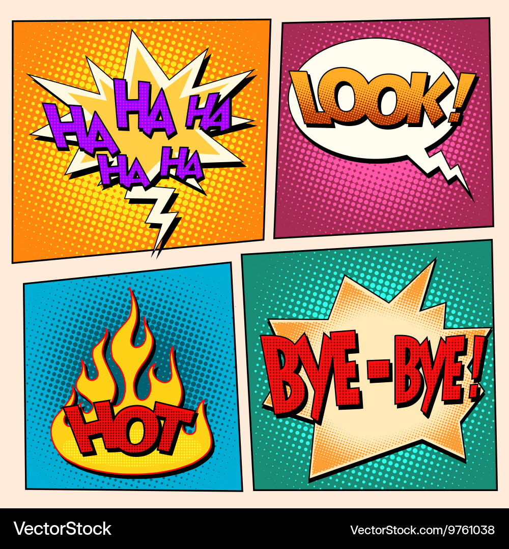 Set comic pop art bubbles with text Royalty Free Vector