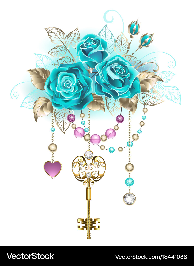 Turquoise roses with keys Royalty Free Vector Image