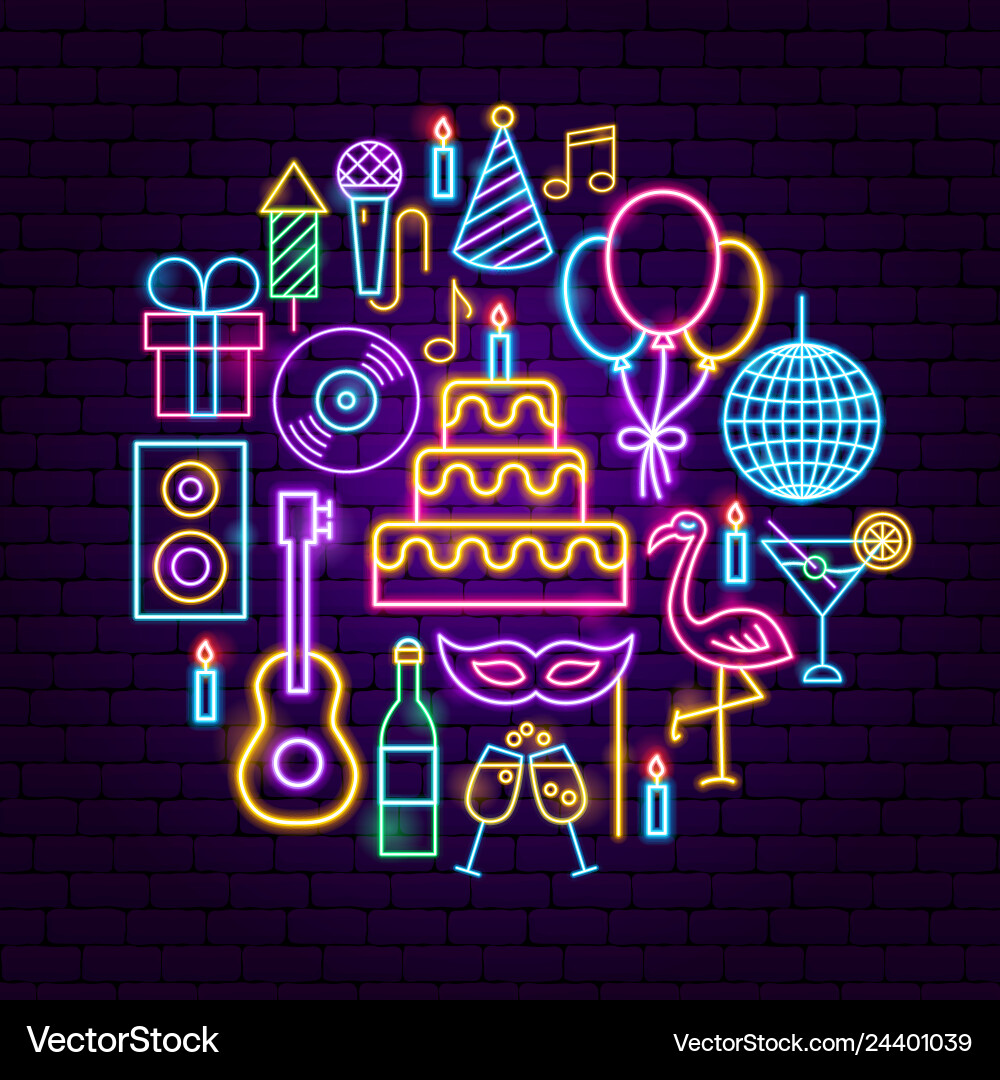 Birthday party neon concept Royalty Free Vector Image
