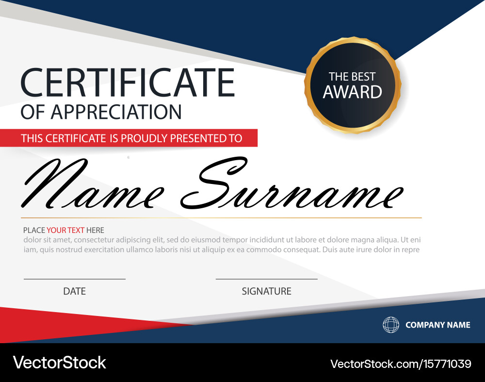Blue red elegance horizontal certificate template Vector Image