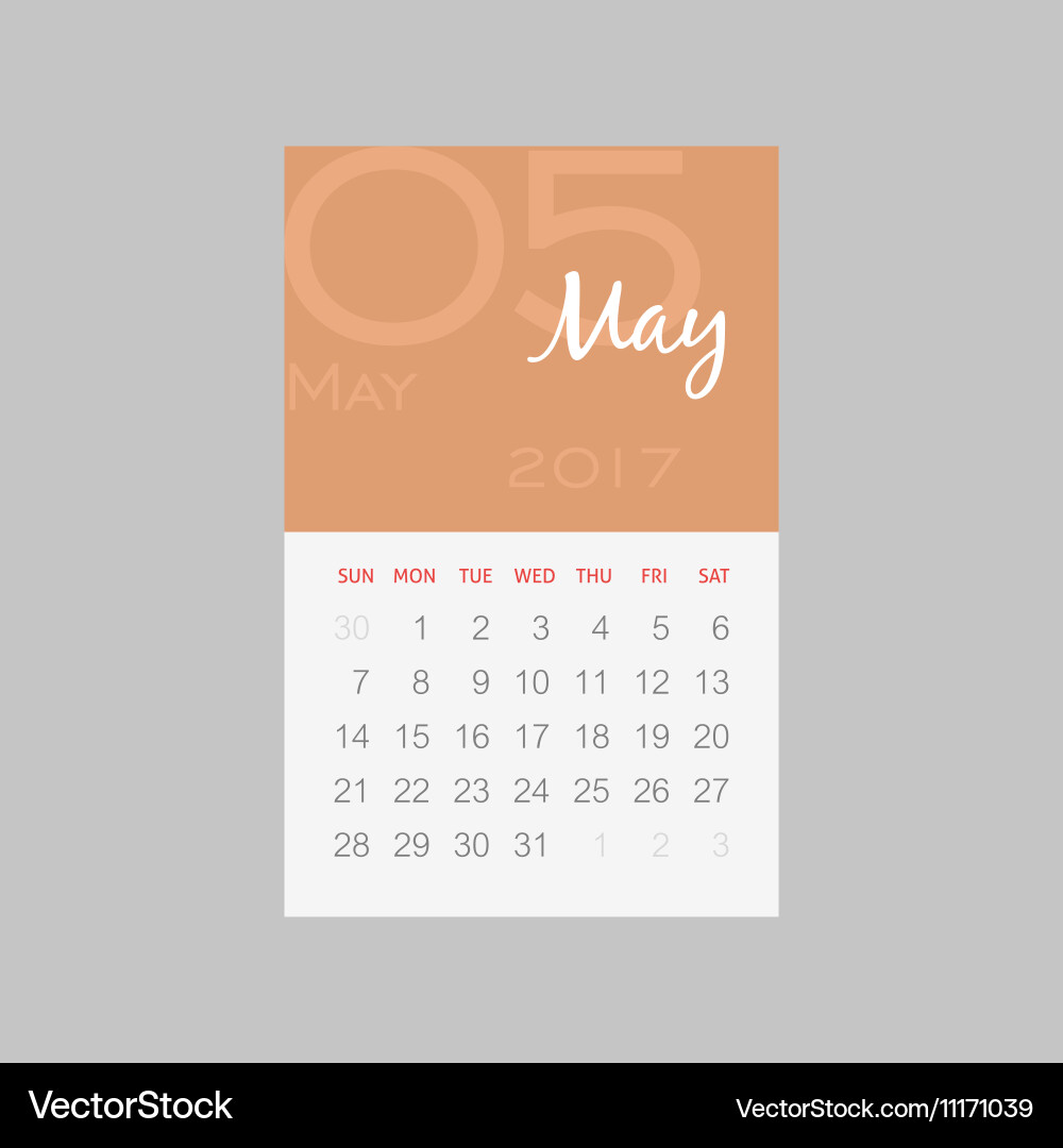 Calendar 2017 months may week starts sunday Vector Image