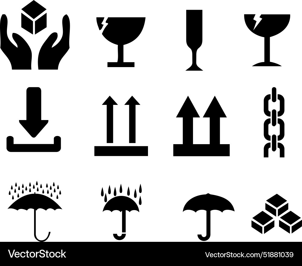 Cargo icons black and white inside a box keep dry Vector Image