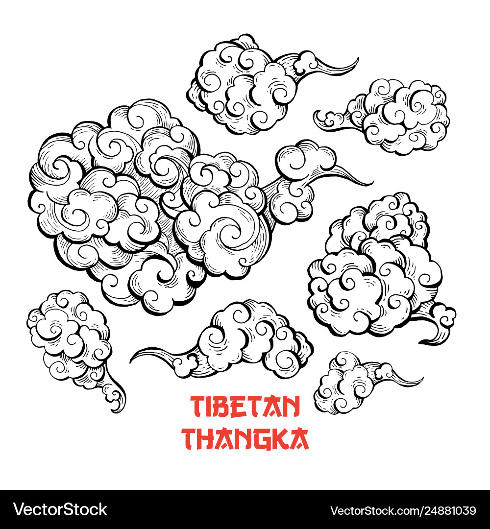 Chinese clouds and wind blows set isolated Vector Image