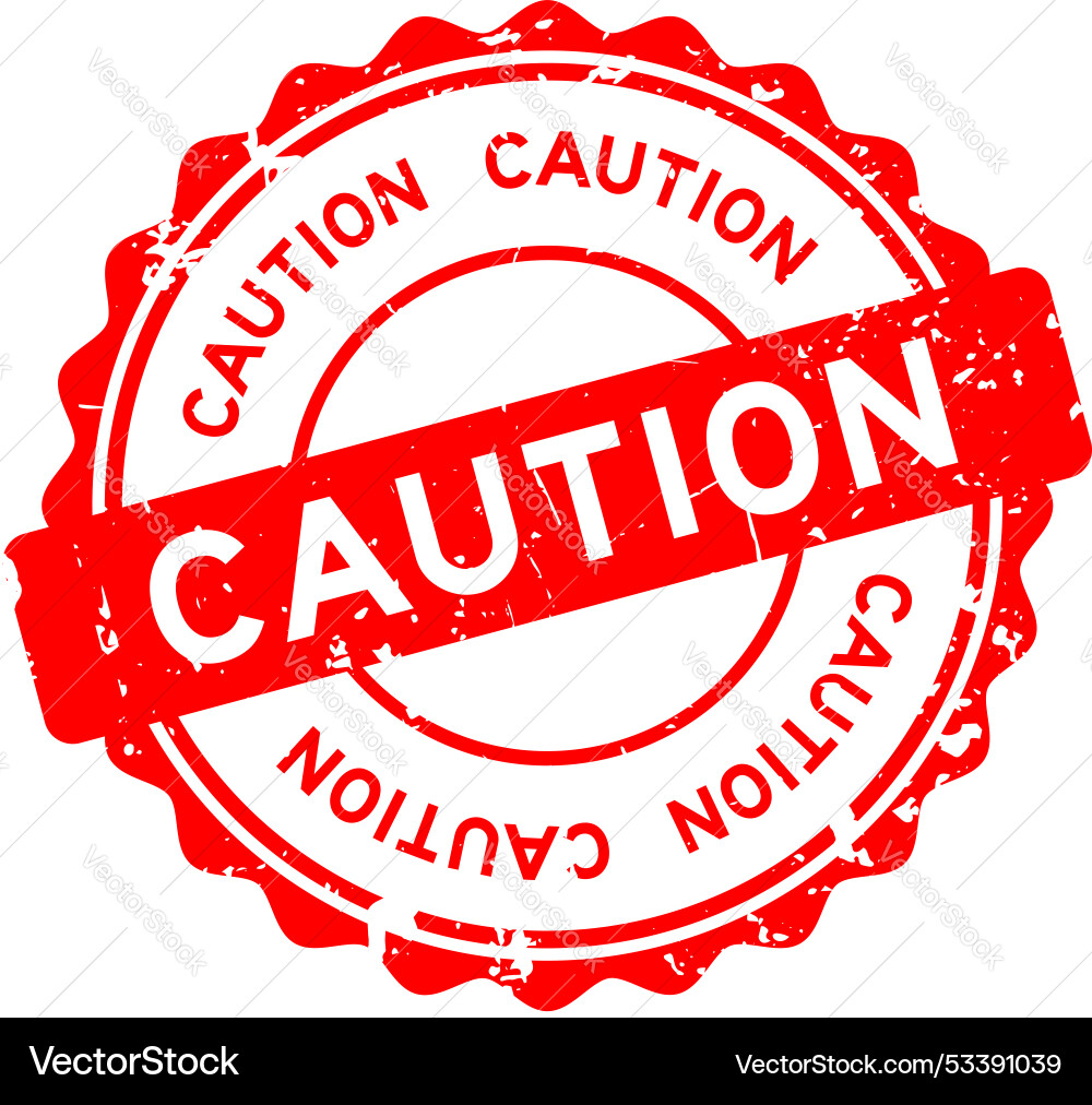 Grunge red caution word round seal stamp on white Vector Image