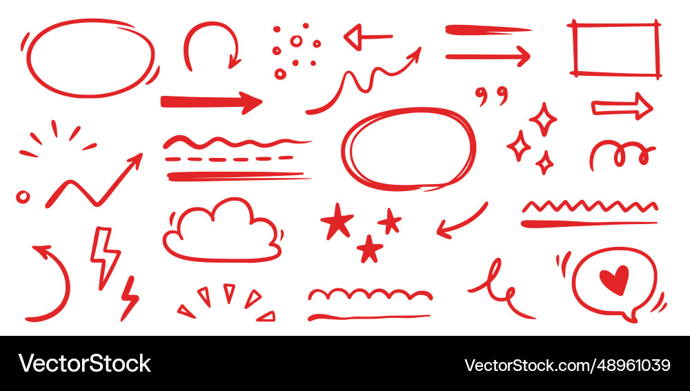 Hand drawn red line star sparkle emphasis Vector Image