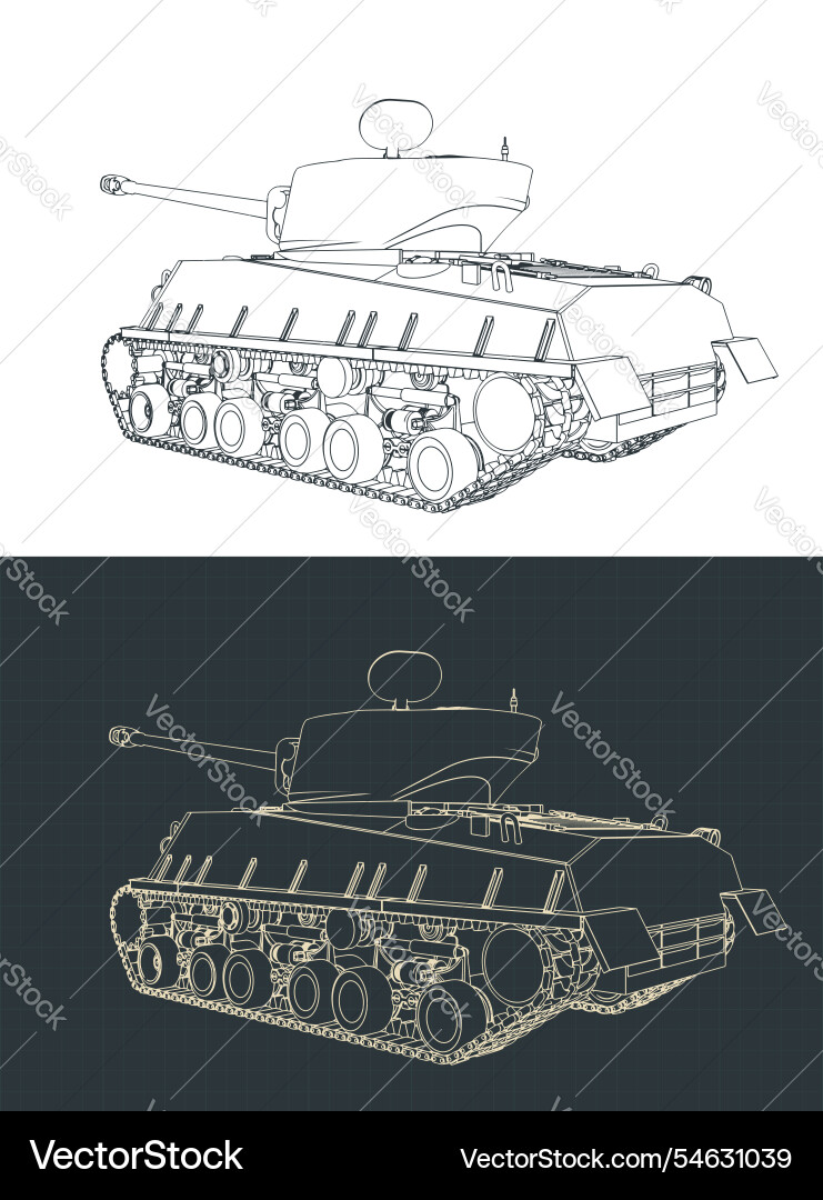 M4 sherman tank blueprints Royalty Free Vector Image