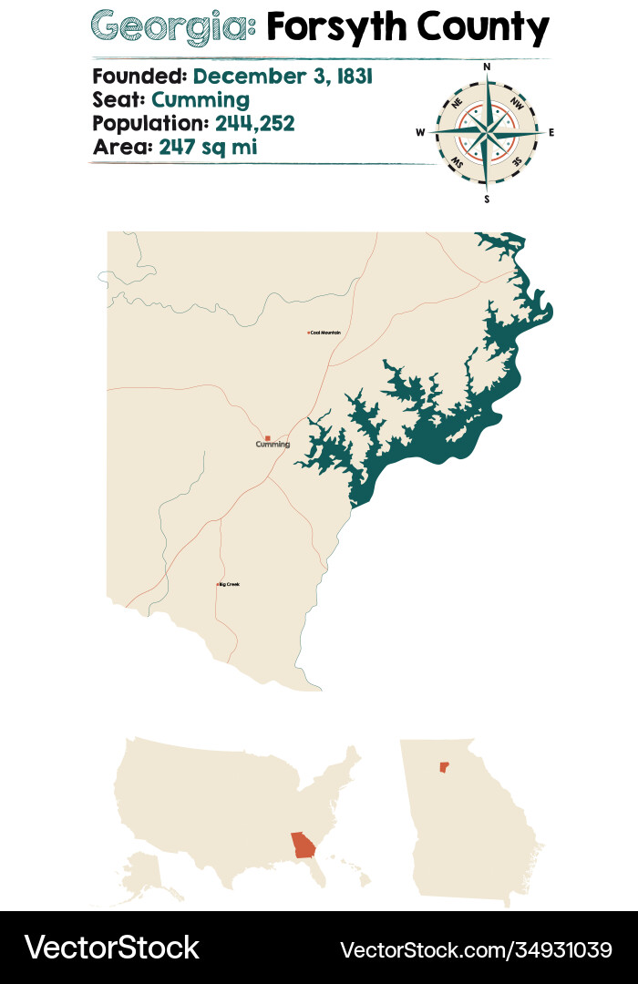 Map forsyth county in georgia Royalty Free Vector Image