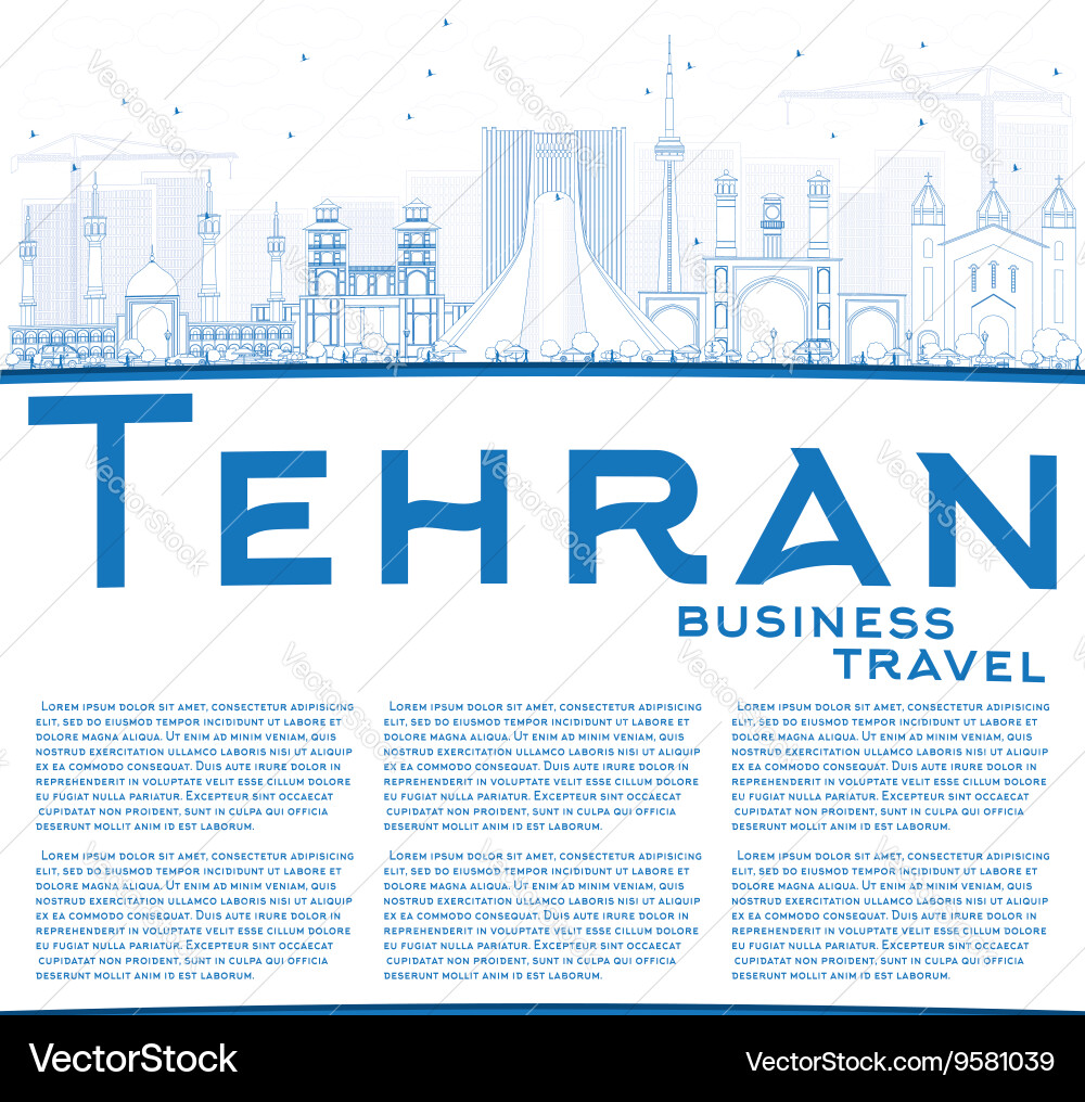 Tehran Skyline - Blue Landmarks Royalty Free Vector Image