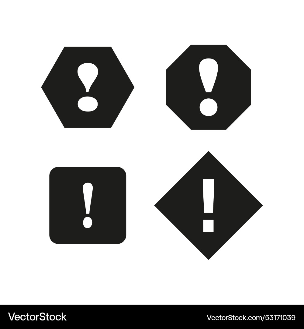 Warning icons set black and white various shapes Vector Image