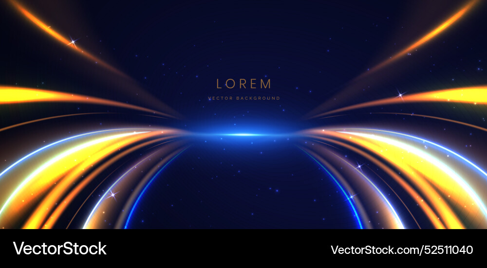 Abstract neon gold curve ray with lighting effect Vector Image