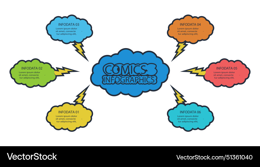 Comics infographic with 6 steps options parts Vector Image