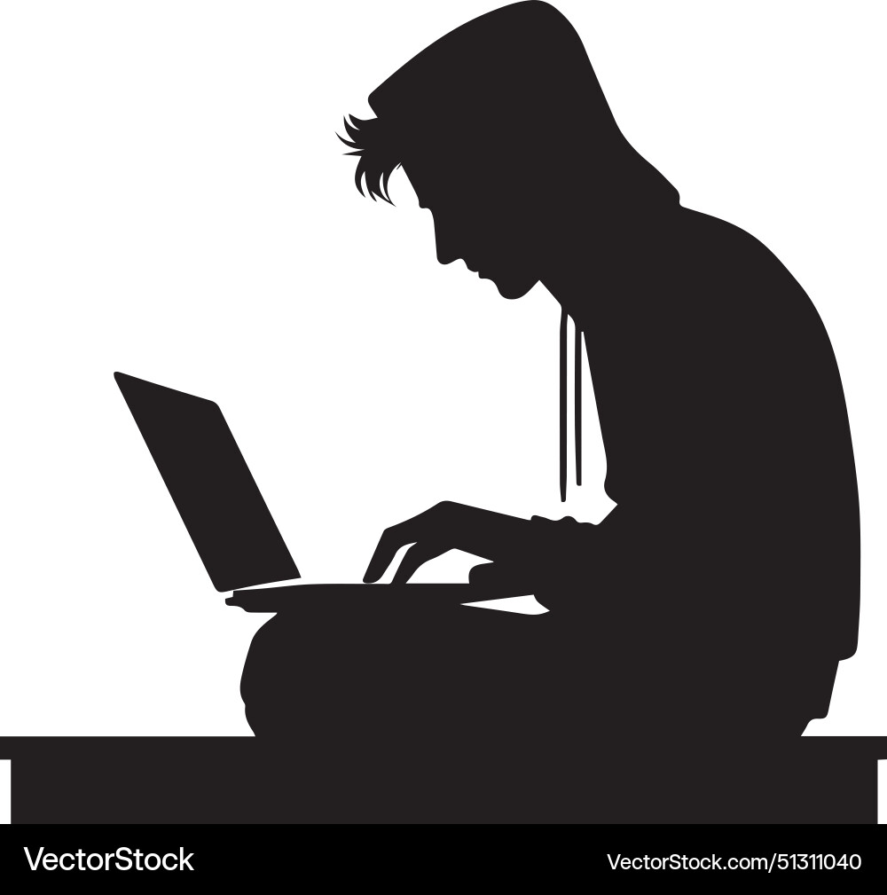 Man using laptop silhouette man using laptop with Vector Image