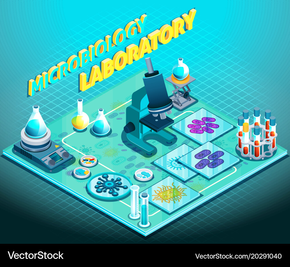 Microbiology laboratory isometric composition Vector Image