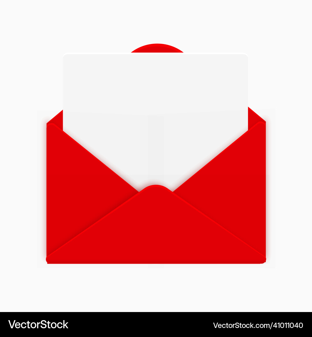 Realistic red opened envelope with white paper Vector Image