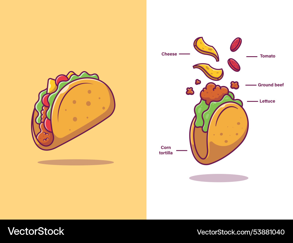 Taco ingredients cartoon Royalty Free Vector Image
