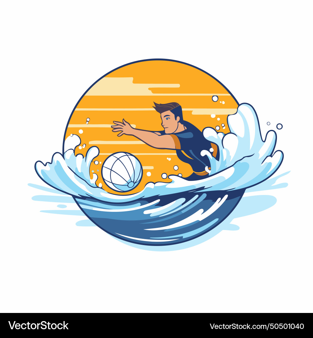 Volleyball player with ball in the waves Vector Image
