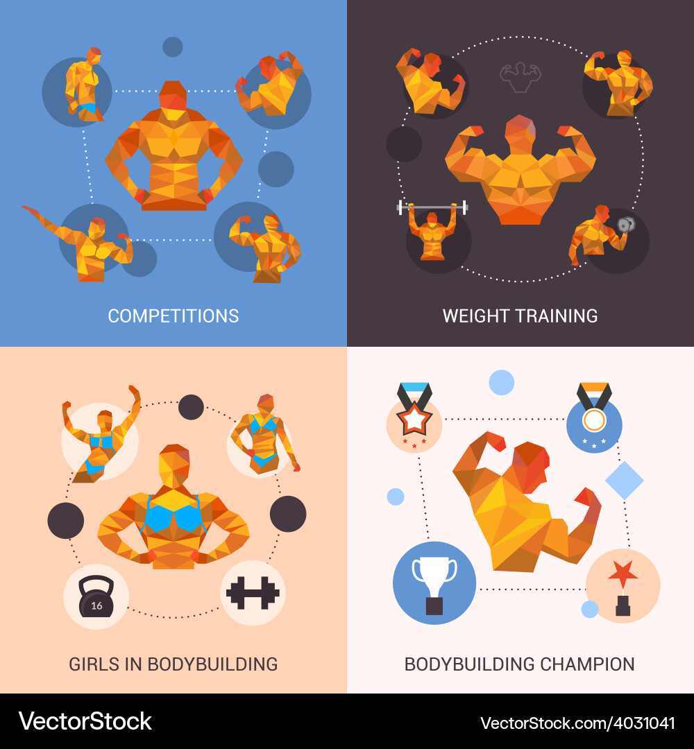 Bodybuilding polygonal set Royalty Free Vector Image