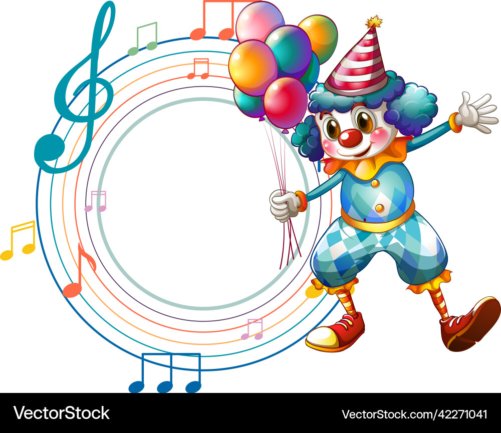 Cute clown with blank music note template Vector Image
