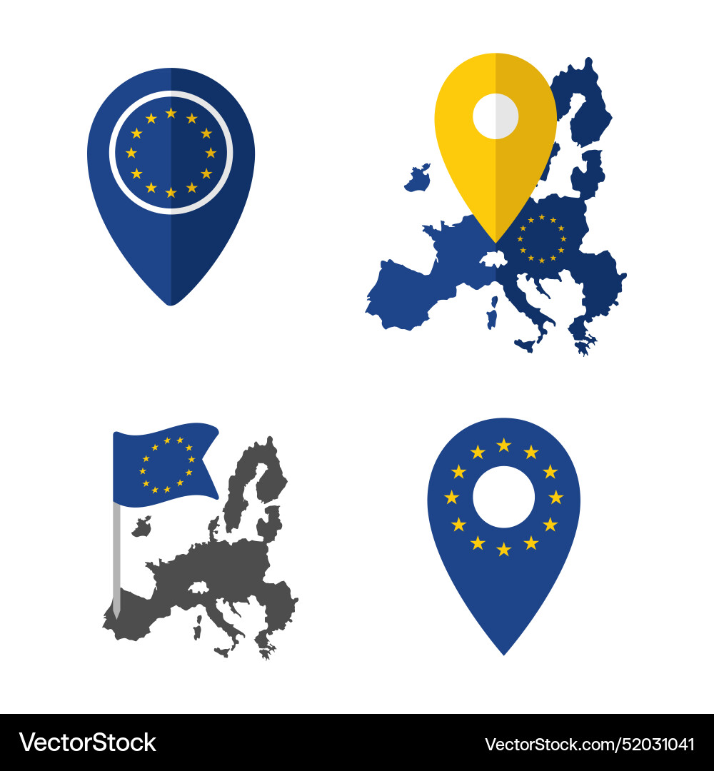 European union map pointer icons set symbols Vector Image