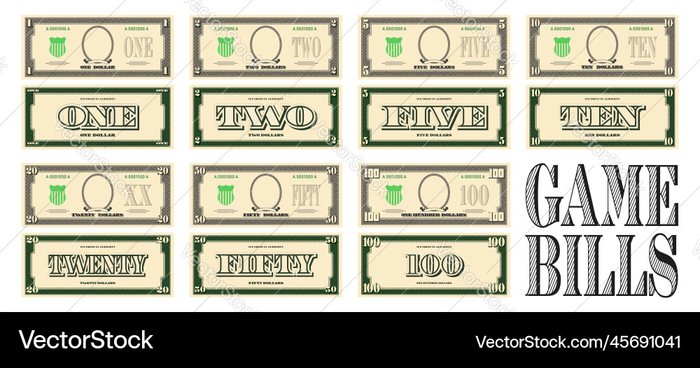 Gaming Money Set - Dollar Bills Royalty Free Vector Image