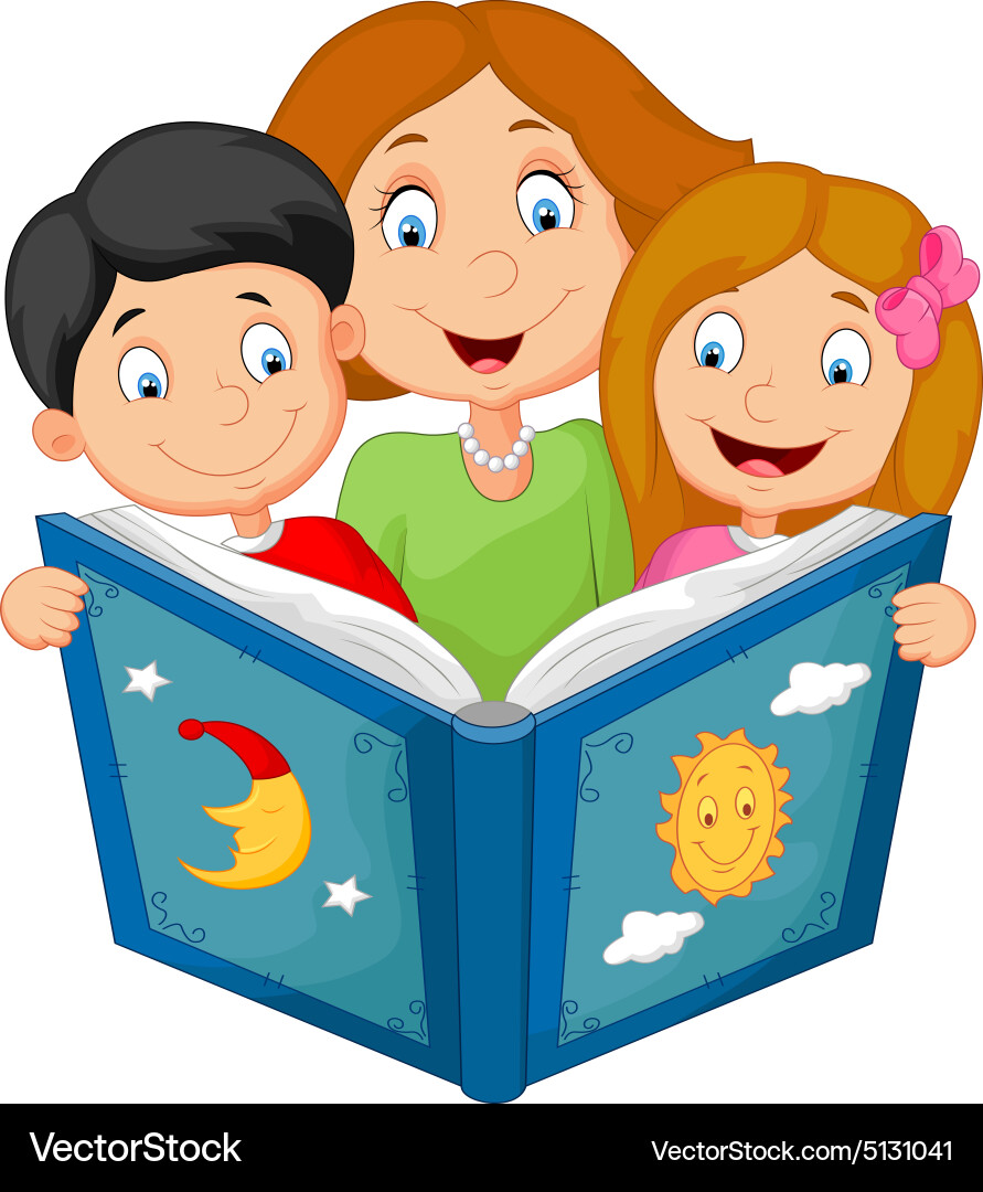 Mother and Children Reading Together Royalty Free Vector