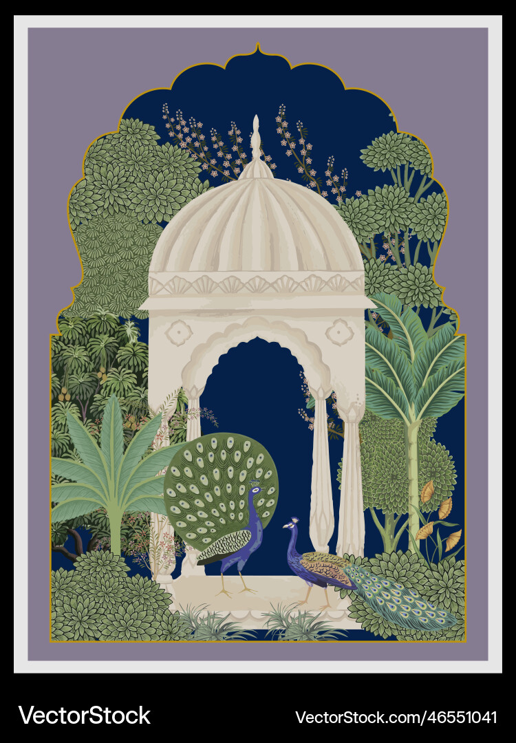Mughal Arch with Peacock Royalty Free Vector Image