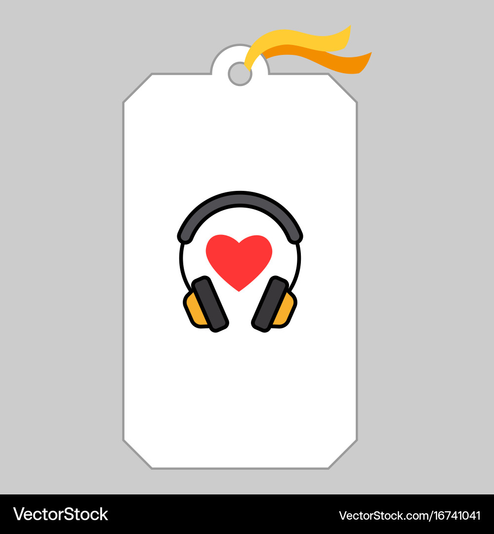 Music tag with headphone and heart Royalty Free Vector Image