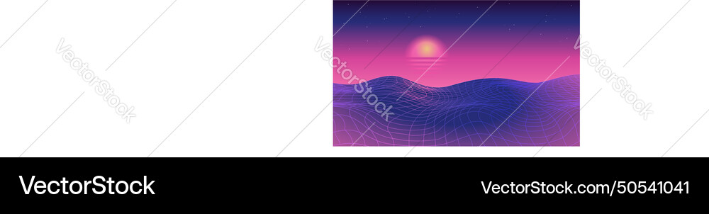 Neon checkered grid purple landscape and pink Vector Image