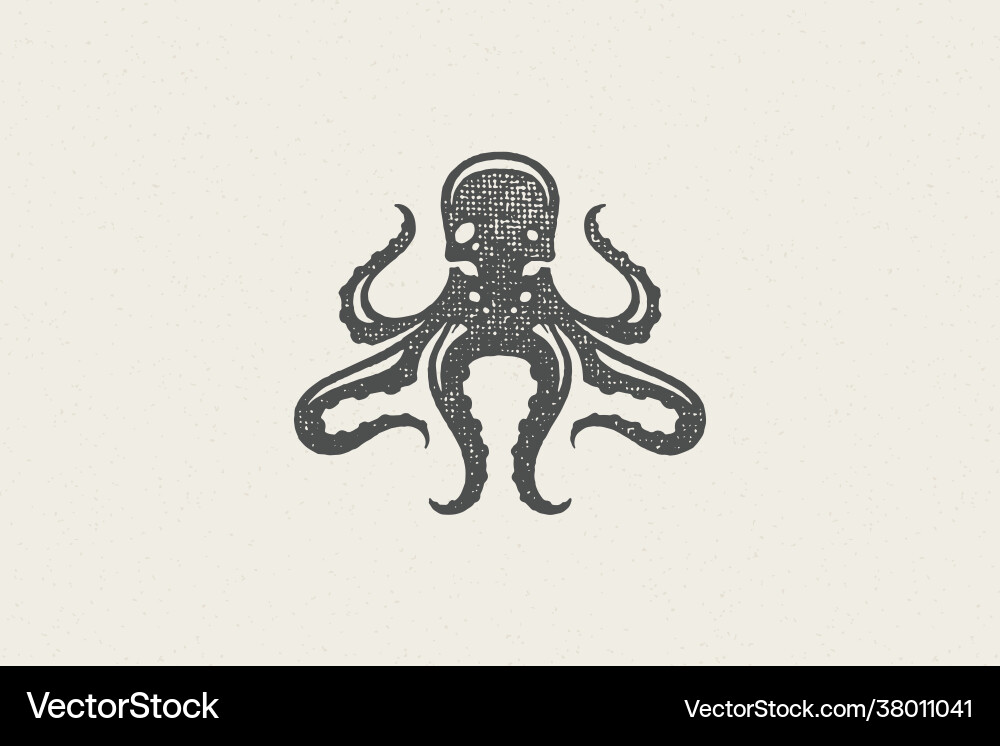 Octopus silhouette for logo hand drawn stamp Vector Image