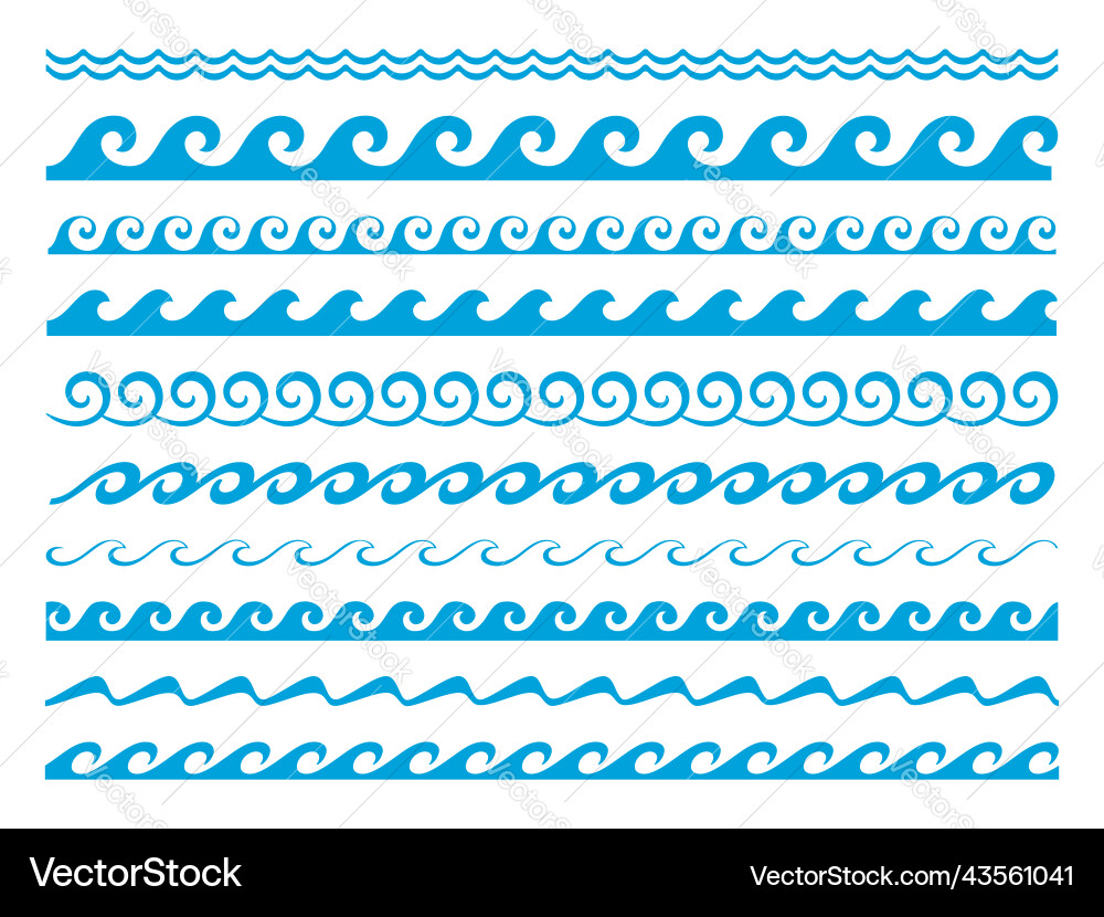 Sea and ocean wave water borders frames set Vector Image