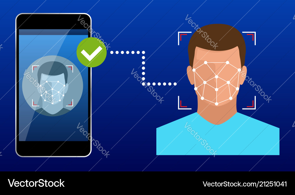 Unlocking smartphone with biometric facial Vector Image
