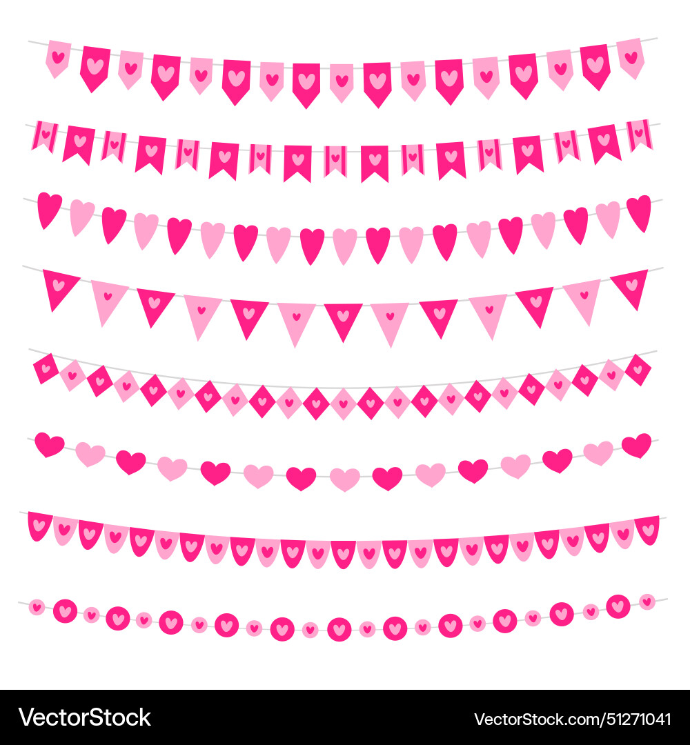 Valentines day bunting flags set isolated on white